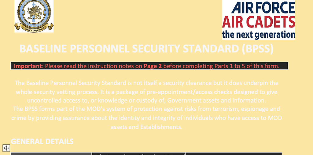 BPSS form formatting issues - Execs - Air Cadet Central